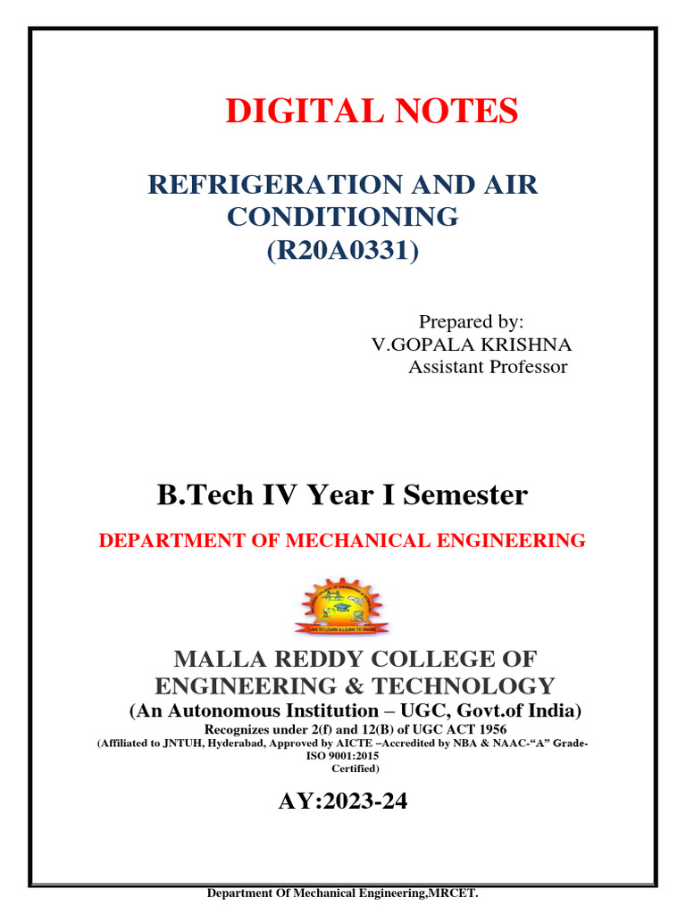 Refrigeration and Air Conditioning Digital Notes | PDF | Heat Pump ...
