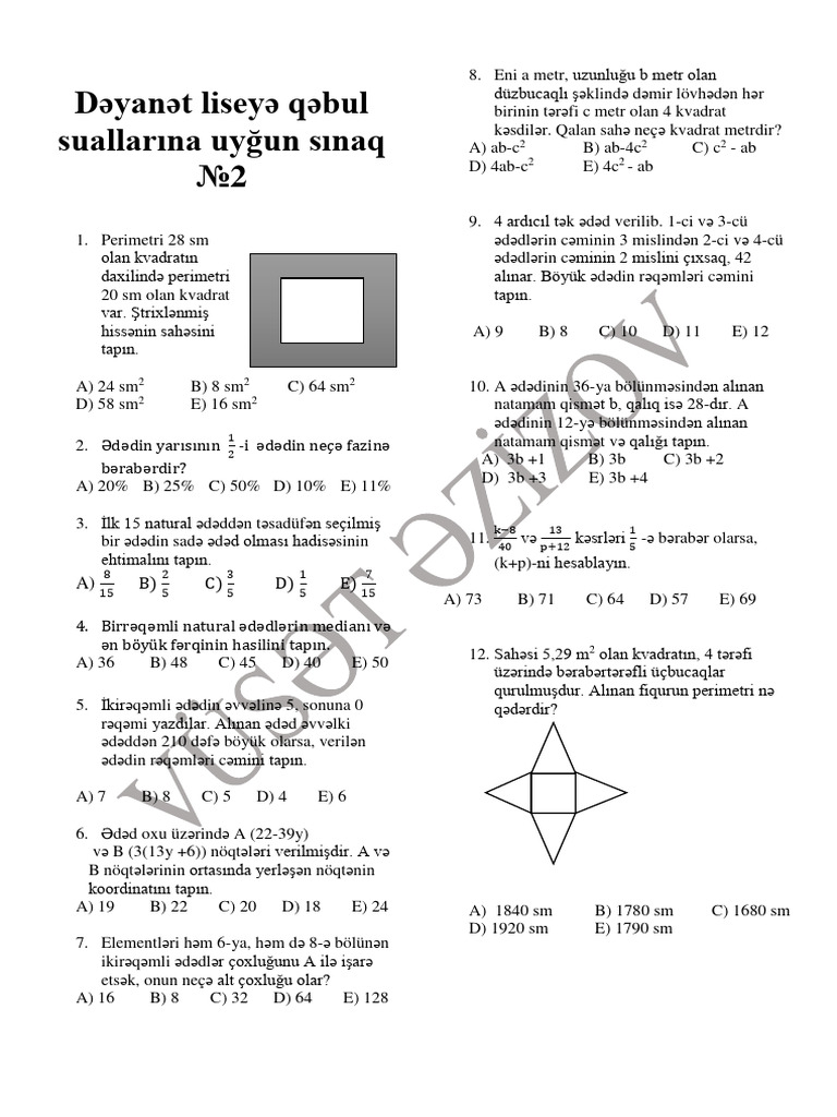 Dyant Lisey Qbul Suallarina Uygun Si | PDF