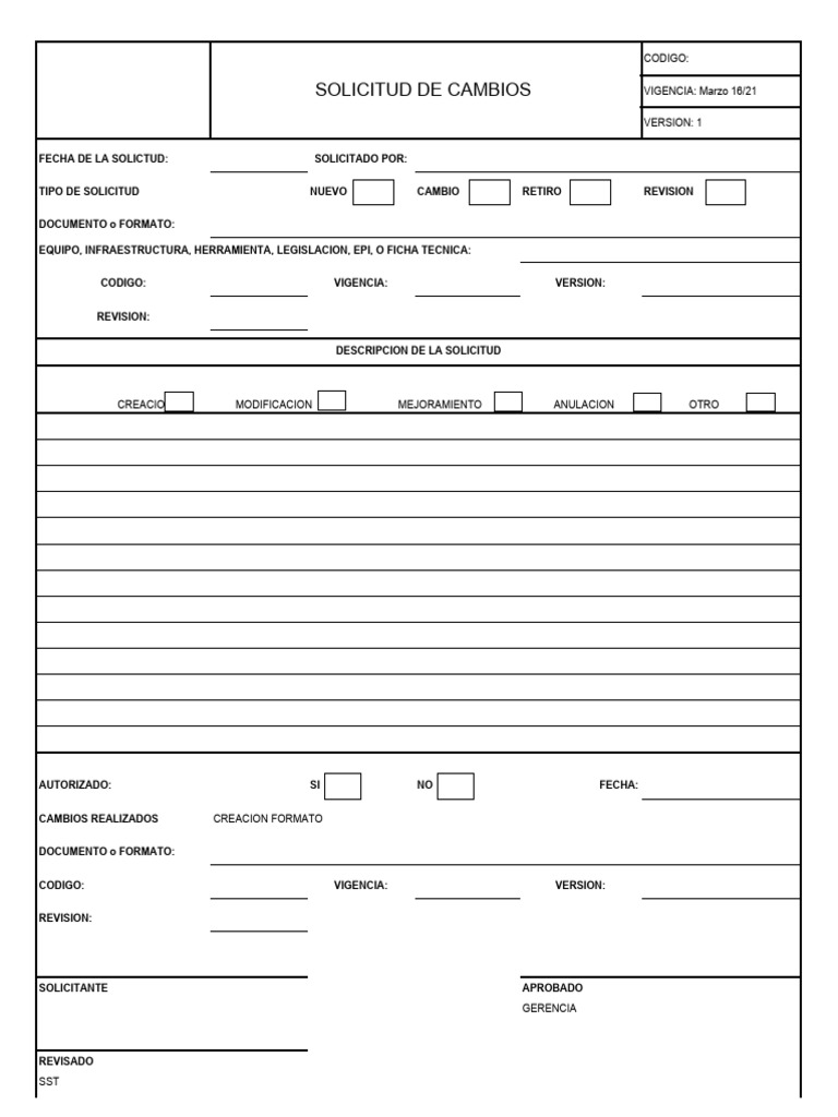 Formato Solicitud de Cambios | PDF
