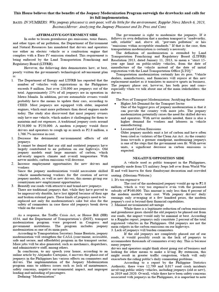 Jeepney Phaseout | PDF | Transport | Air Pollution