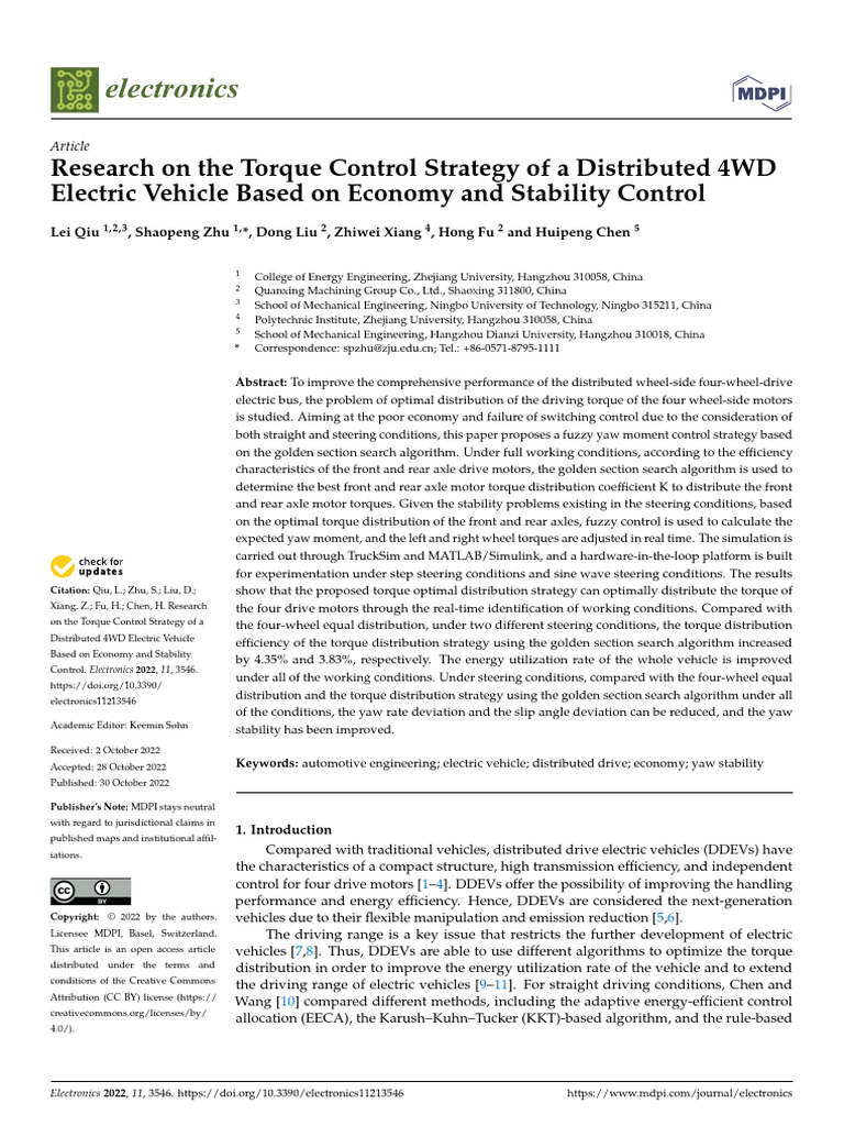 Research On The Torque Control Strategy Of A Distributed 4wd Electric