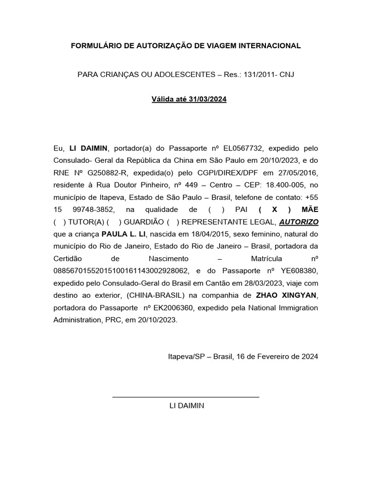Formulário de Autorização de Viagem Internacional | PDF Formulário de Autorização de Viagem Internacional | PDF