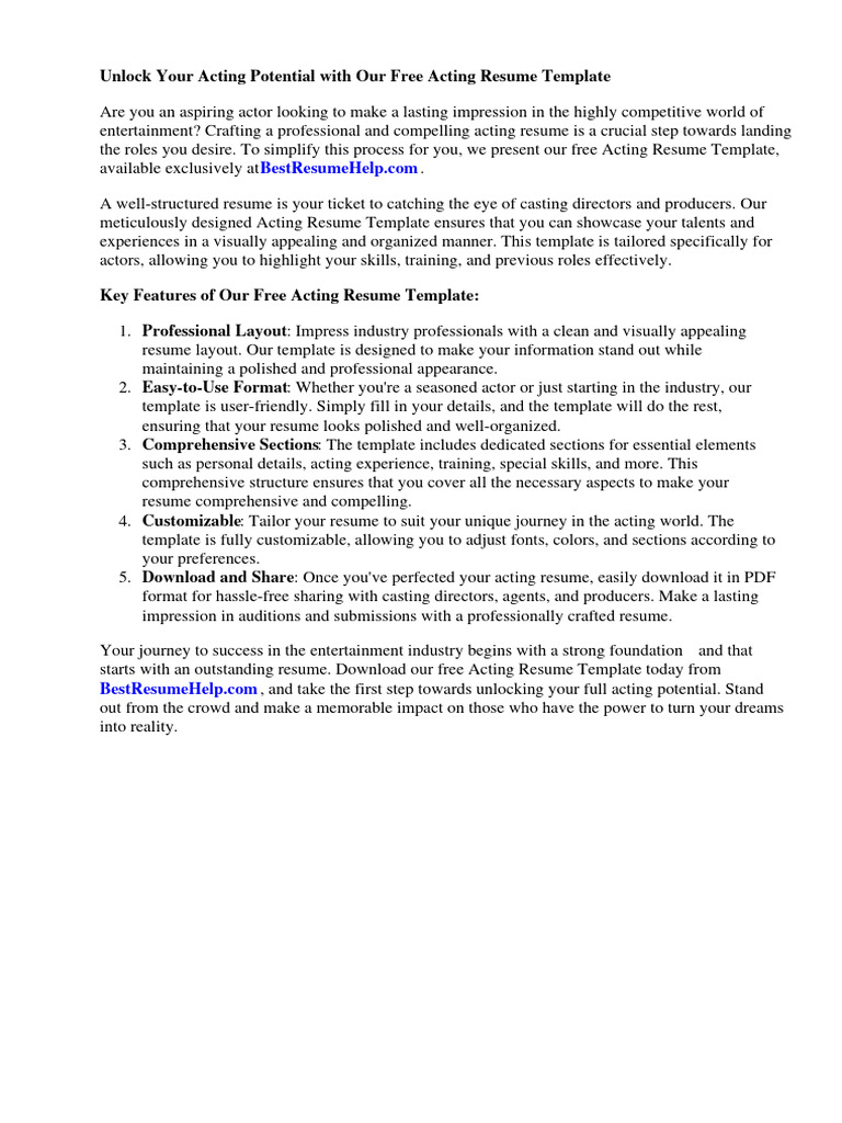 Acting Resume Template Free | PDF | Résumé | Audition