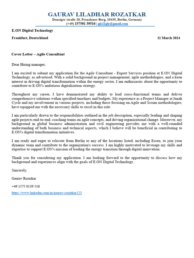 Cover Letter E.on | PDF