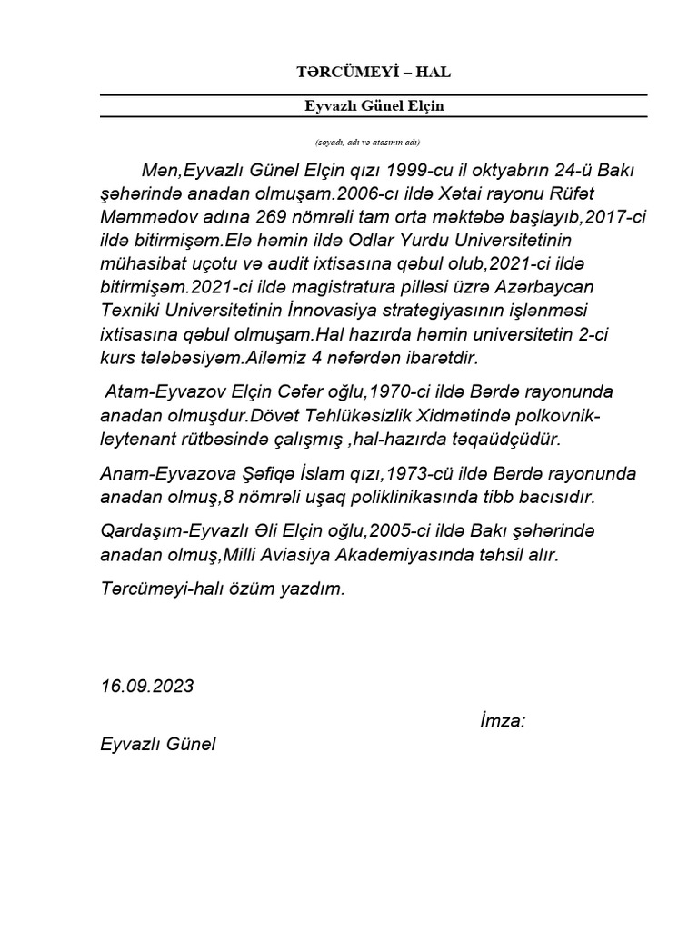 Tərcümeyi Hal Forma | PDF