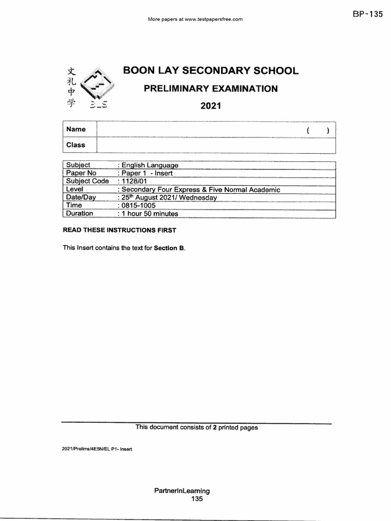 Singapore English Secondary Exam Paper | PDF | Career & Growth