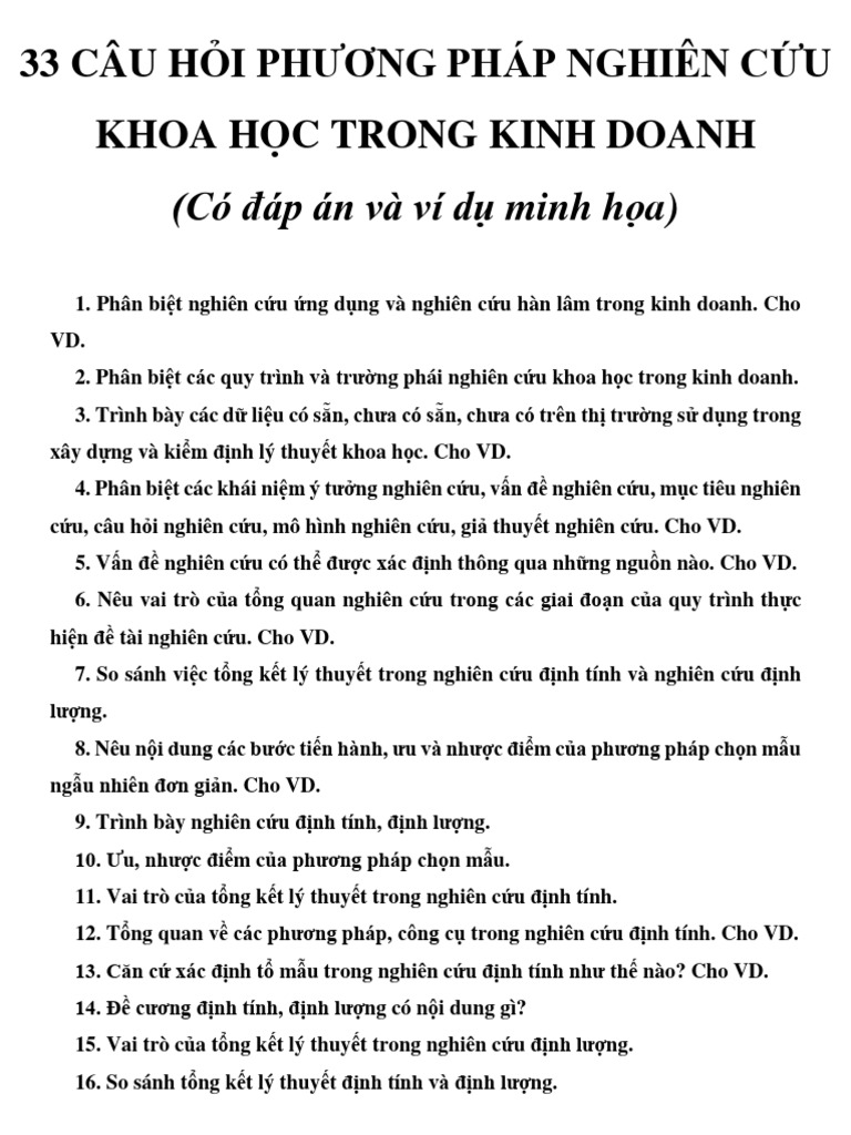 (123doc) - Cau-Hoi-Phuong-Phap-Nghien-Cuu-Khoa-Hoc-Trong-Kinh-Doanh-Co-Vi-Du-Minh-Hoa | PDF