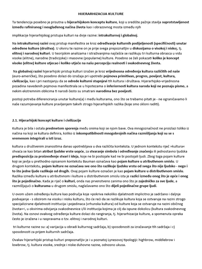 Hijerarhizacija Kulture | PDF