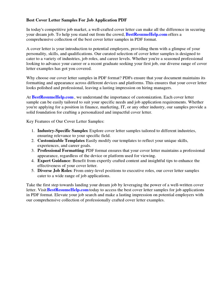 Best Cover Letter Samples for Job Application PDF | PDF | Résumé