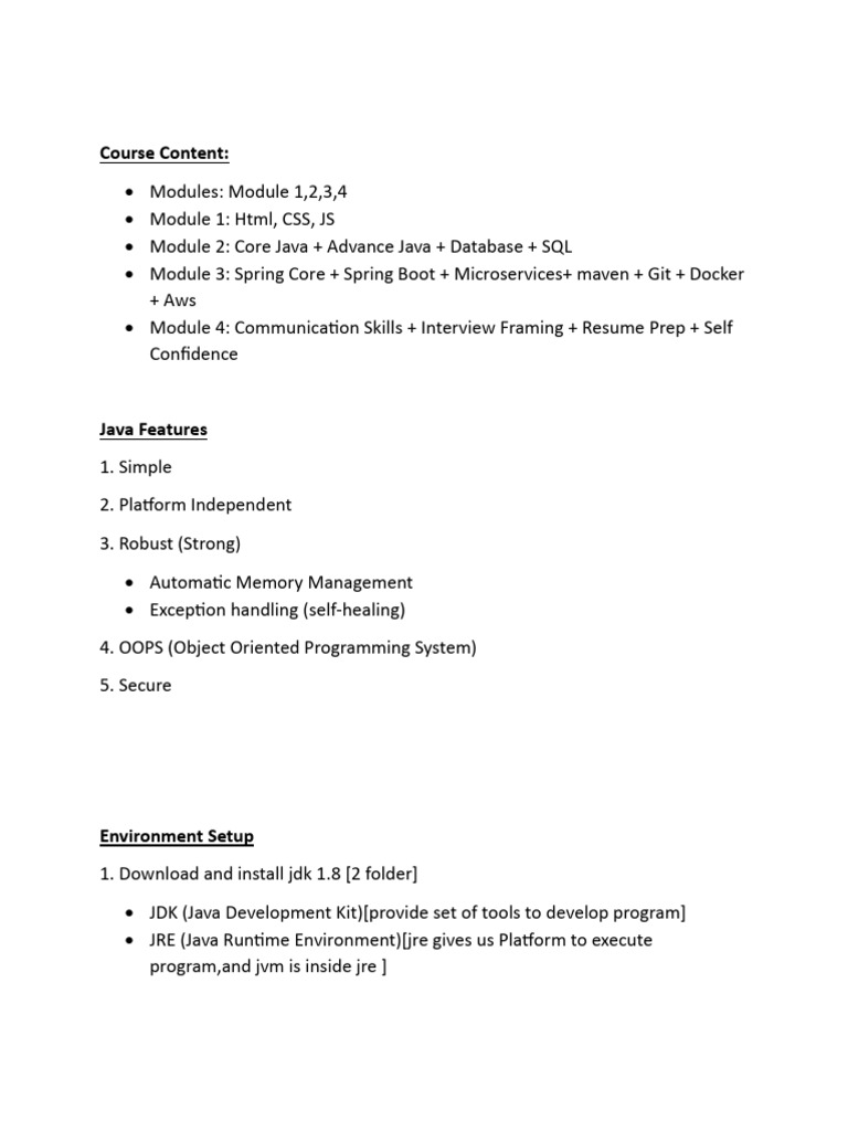 Java Notes | PDF | Java (Programming Language) | Java Virtual Machine Java Notes | PDF | Java (Programming Language) | Java Virtual Machine