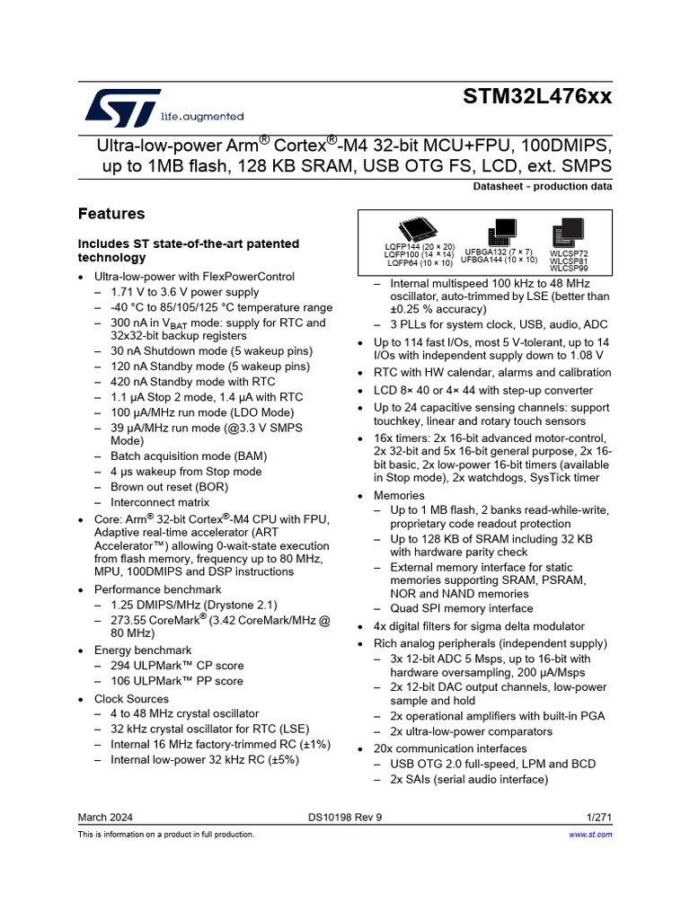 STM32L476RG STMicroelectronics | PDF | Power Supply | Analog To Digital Converter