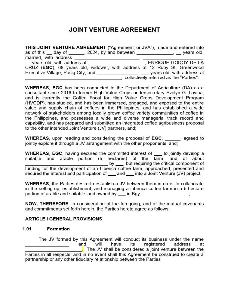 Draft Joint Venture Agreement | PDF | Indemnity | Joint Venture Draft Joint Venture Agreement | PDF | Indemnity | Joint Venture