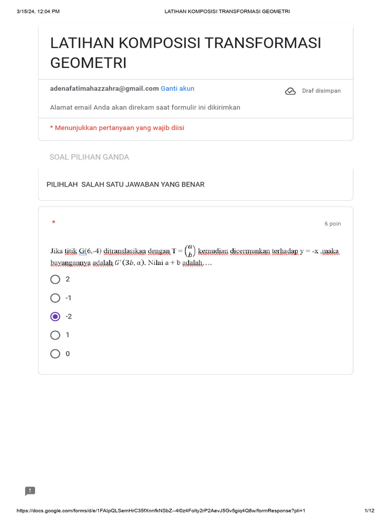 Latihan Komposisi Transformasi Geometri | PDF