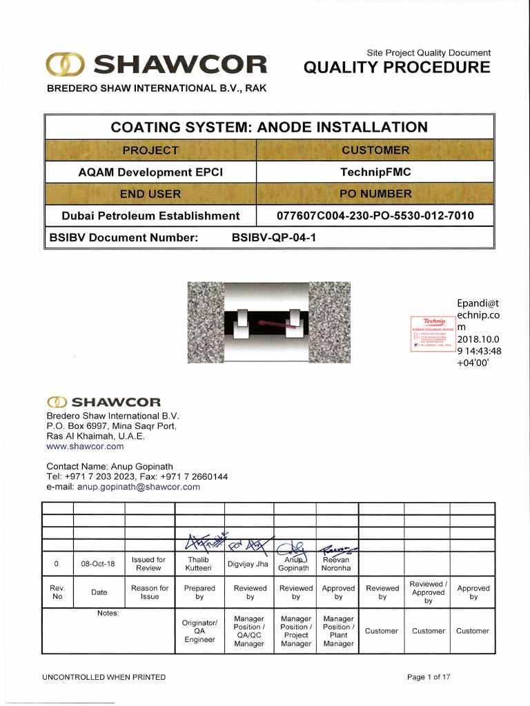 BSIBV-QP-04-1 QP For Anode Installation Rev. 0 | PDF | Quality Assurance | Pipe (Fluid Conveyance)