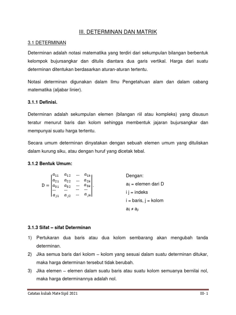 Bab 3 - Determinan Dan Matrik | PDF | Metode & Bahan Ajar