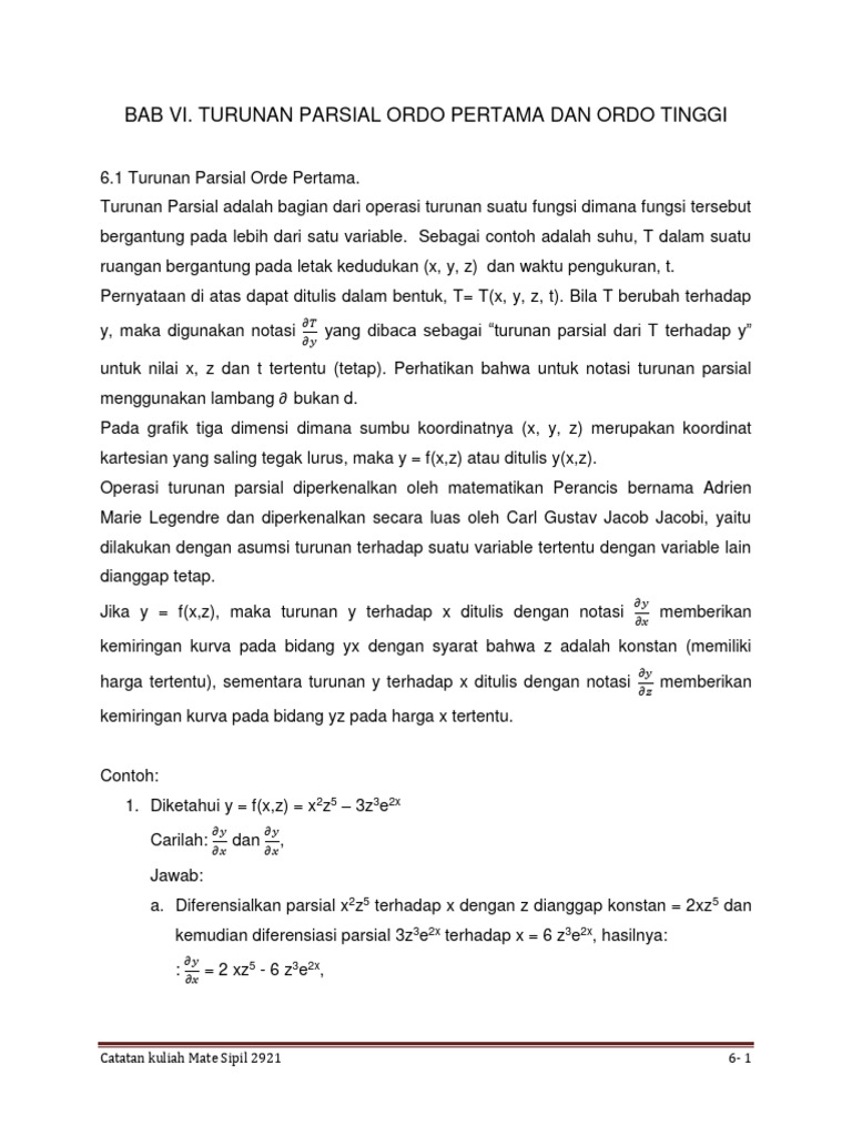 BAB 6 - Turunan Parsial Ordo Pertama Dan Ordo Tinggi | PDF