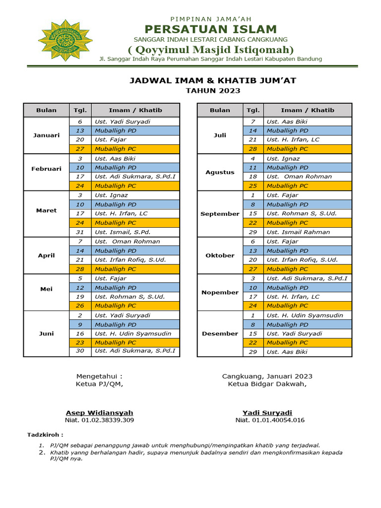 JADWAL Khatib 2023 | PDF