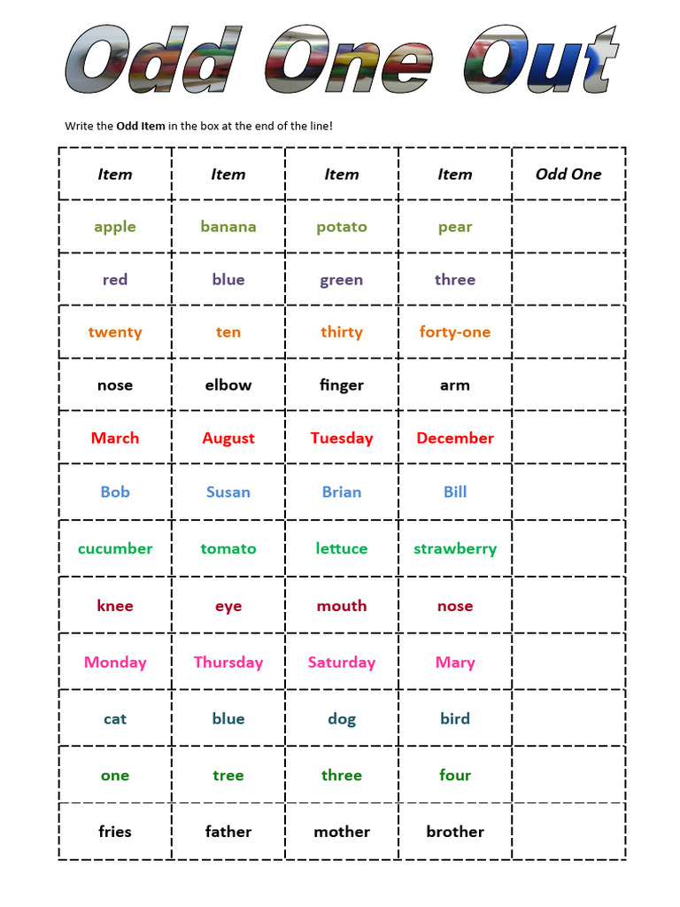 Odd One Out Easy | PDF