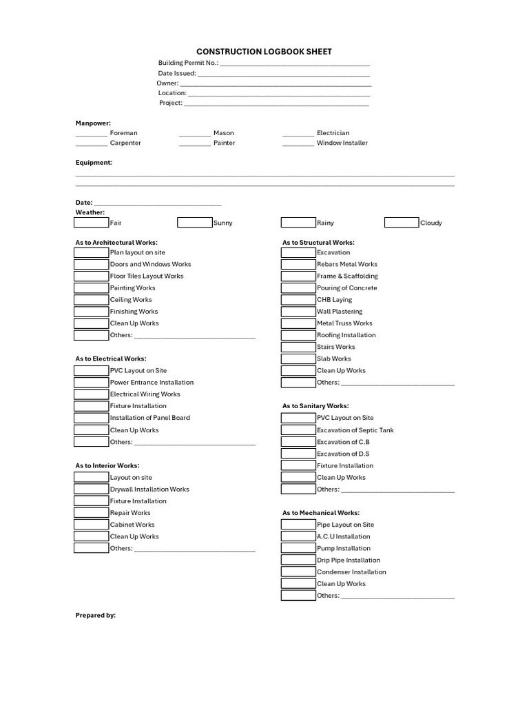 Construction Logbook Sheet | PDF | Building | Building Materials