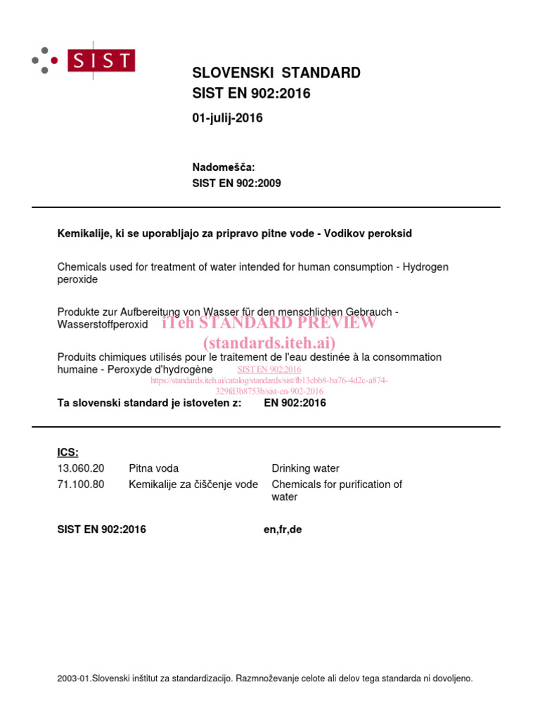 SIST-EN-902-2016 Preview | PDF | Hydrogen Peroxide | Chemical Compounds