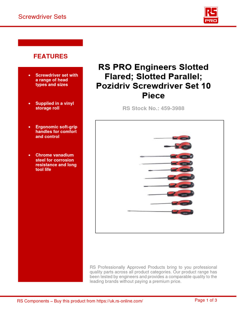 TDS - MPN# 459-3988- A700000008849144- SLOTTED FLARED POZIDRIVE -RS ...