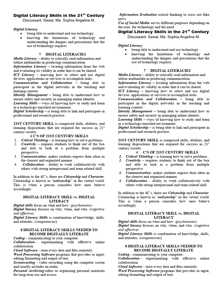 Digital Literacy Skills - Handouts | PDF