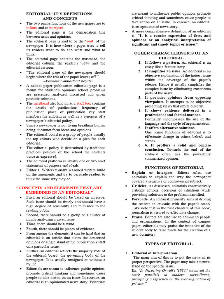 Editorial Writing Handouts | PDF | News | Newspapers