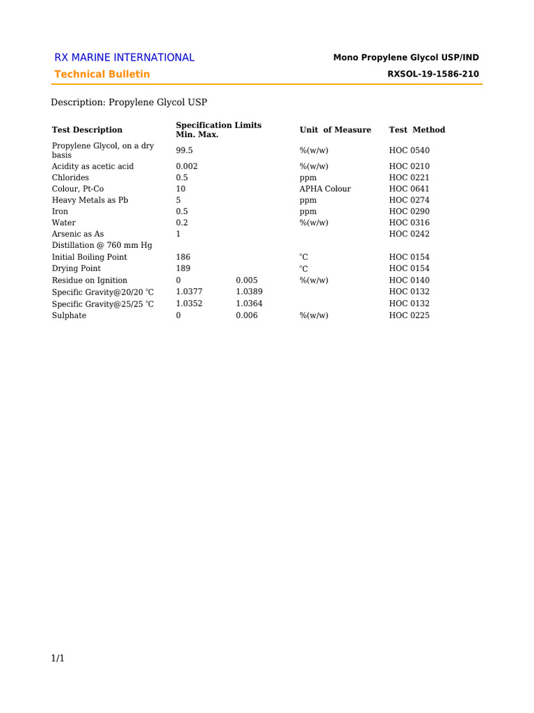 Mono Propylene Glycol Tds | PDF