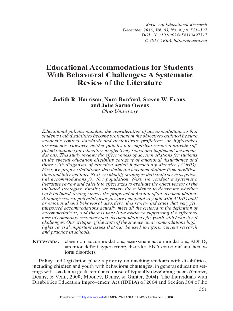 Educational Accomodation Pdf Attention Deficit Hyperactivity Disorder Mental Disorder