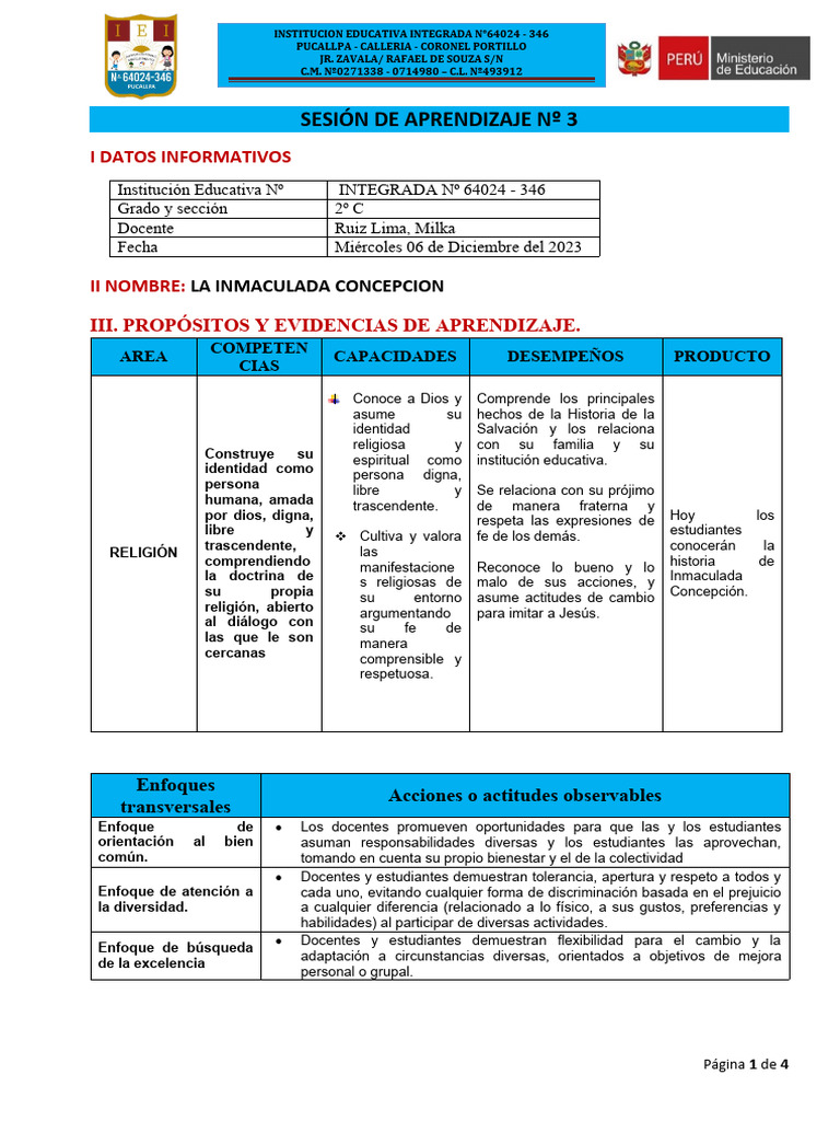 Sesión de Aprendizaje Nuevo Esquema #3 | PDF | Maestros | Modificación de comportamiento