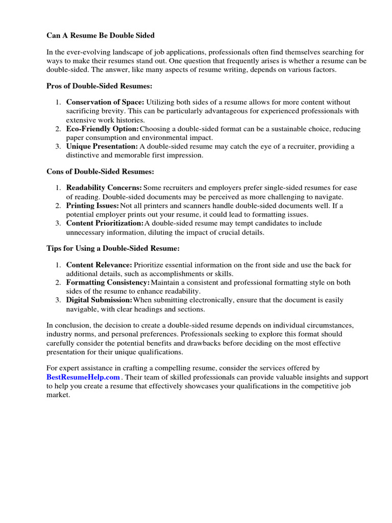 Double-Sided Resume Pros and Cons | PDF | Résumé | Computing