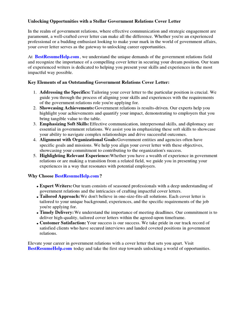 Government Relations Cover Letter Guide | PDF | Job Interview | Employment