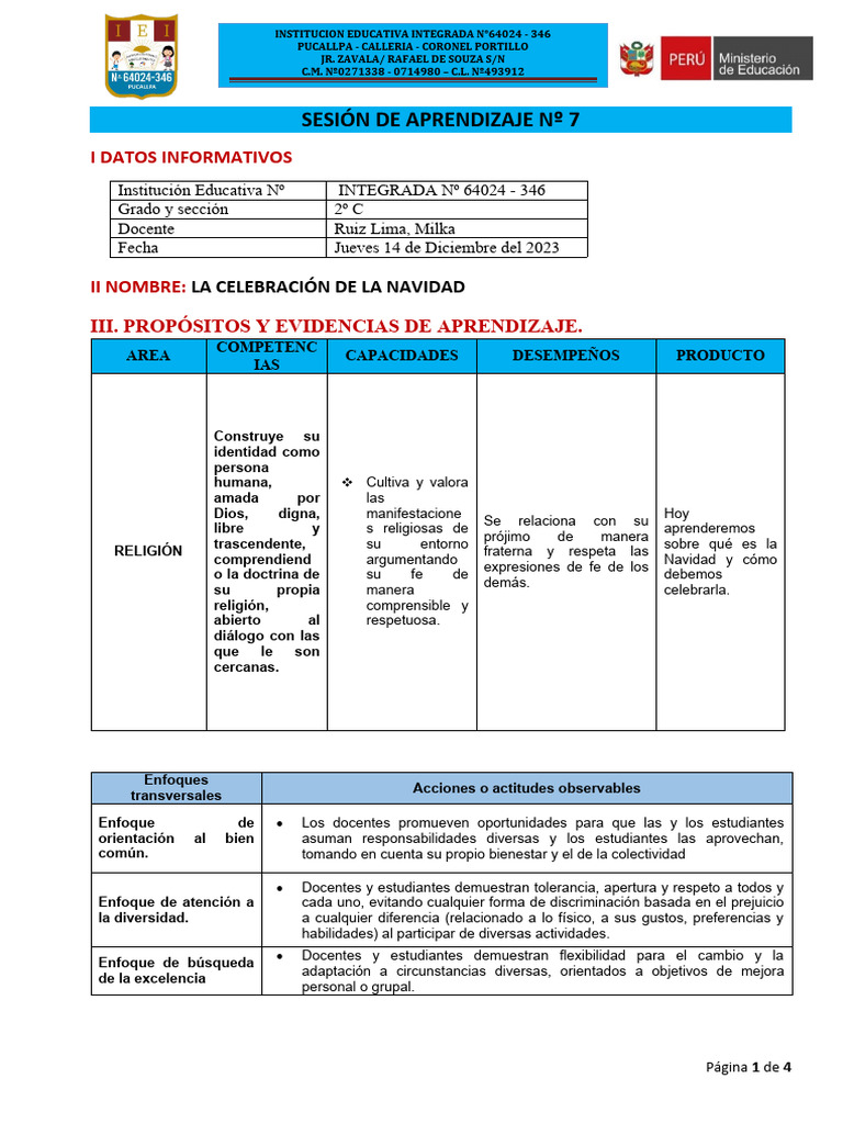 Sesión de Aprendizaje Nuevo Esquema #7 | PDF | Navidad | Natividad De Jesus