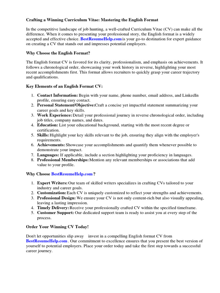 Curriculum Vitae English Format | PDF | Curriculum | Résumé