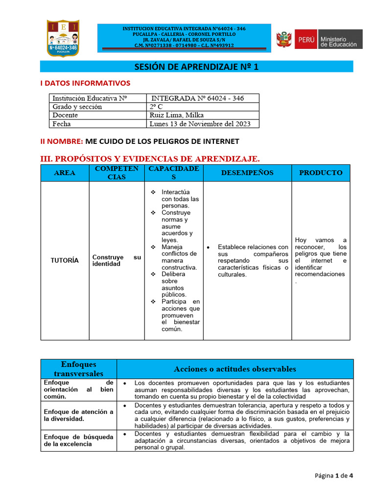 Sesión de Aprendizaje Nuevo Esquema #1 - 1 | PDF | Aprendizaje | Modificación de comportamiento