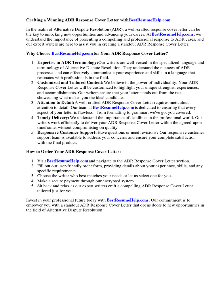 Sample Adr Response Cover Letter | PDF | Alternative Dispute Resolution ...