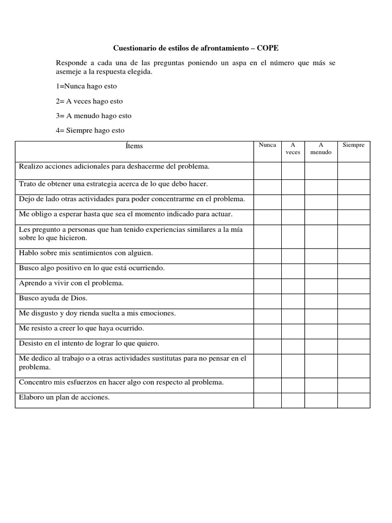Cuestionario de Estilos de Afrontamiento - COPE | PDF | Experiencia ...