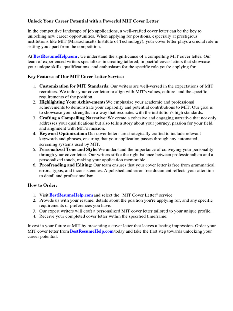Mit Cover Letter | PDF | Résumé | Massachusetts Institute Of Technology