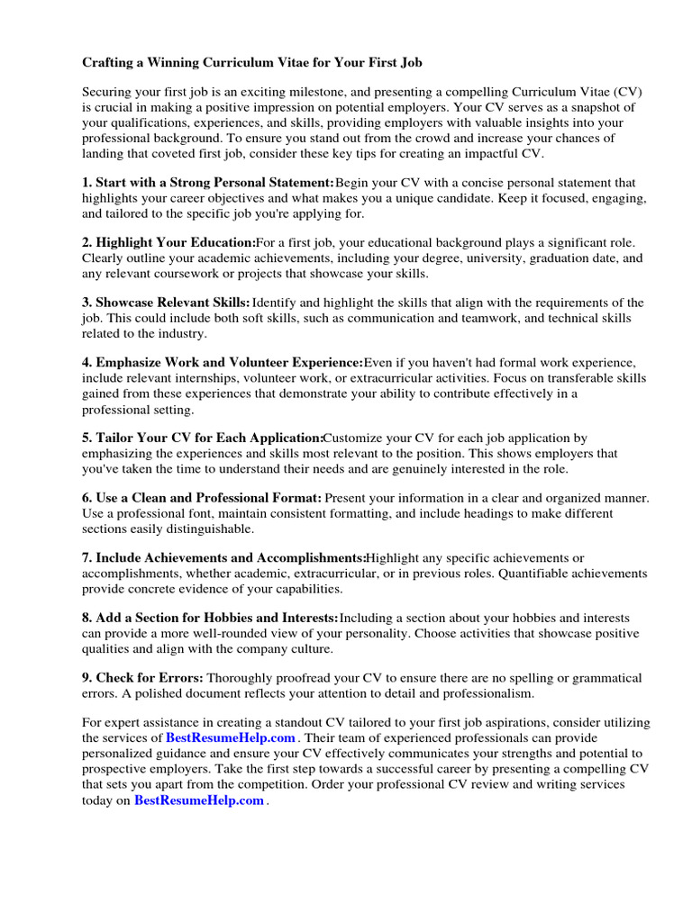 Curriculum Vitae For A First Job | PDF | Résumé | Job Interview