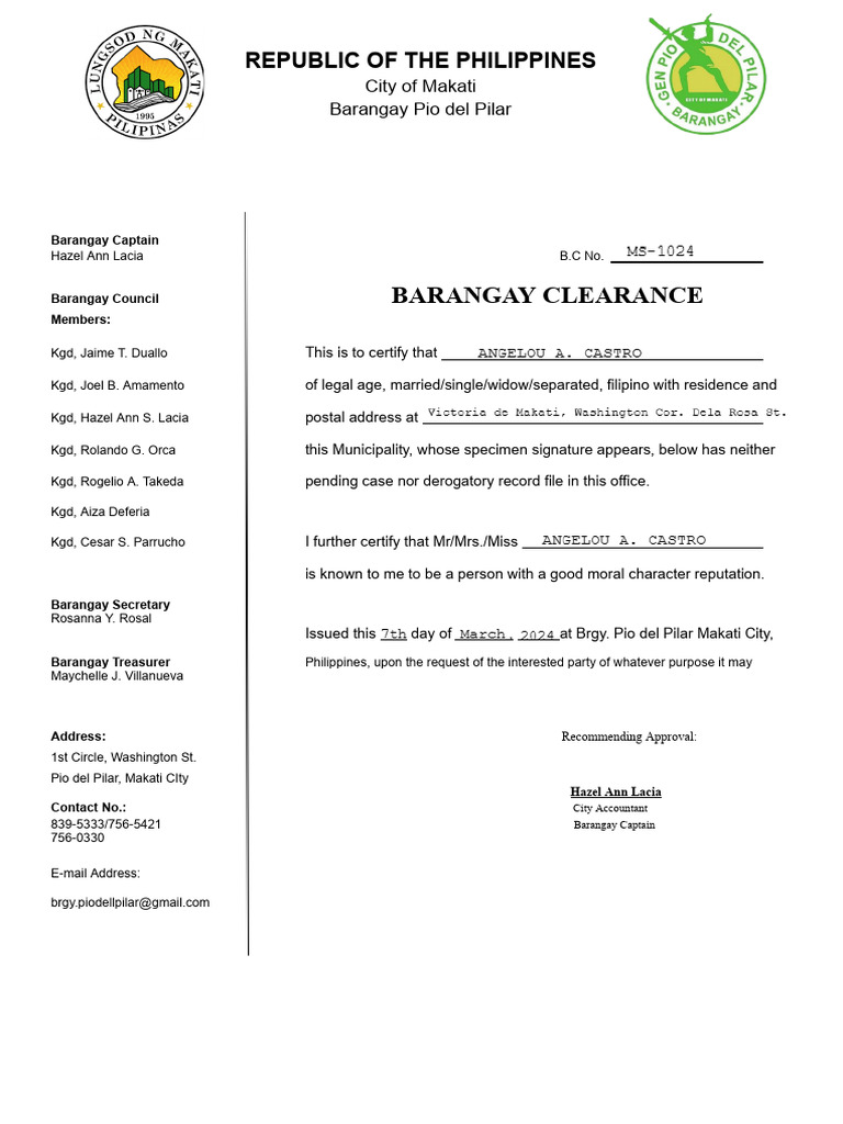 Barangay Clearance | PDF