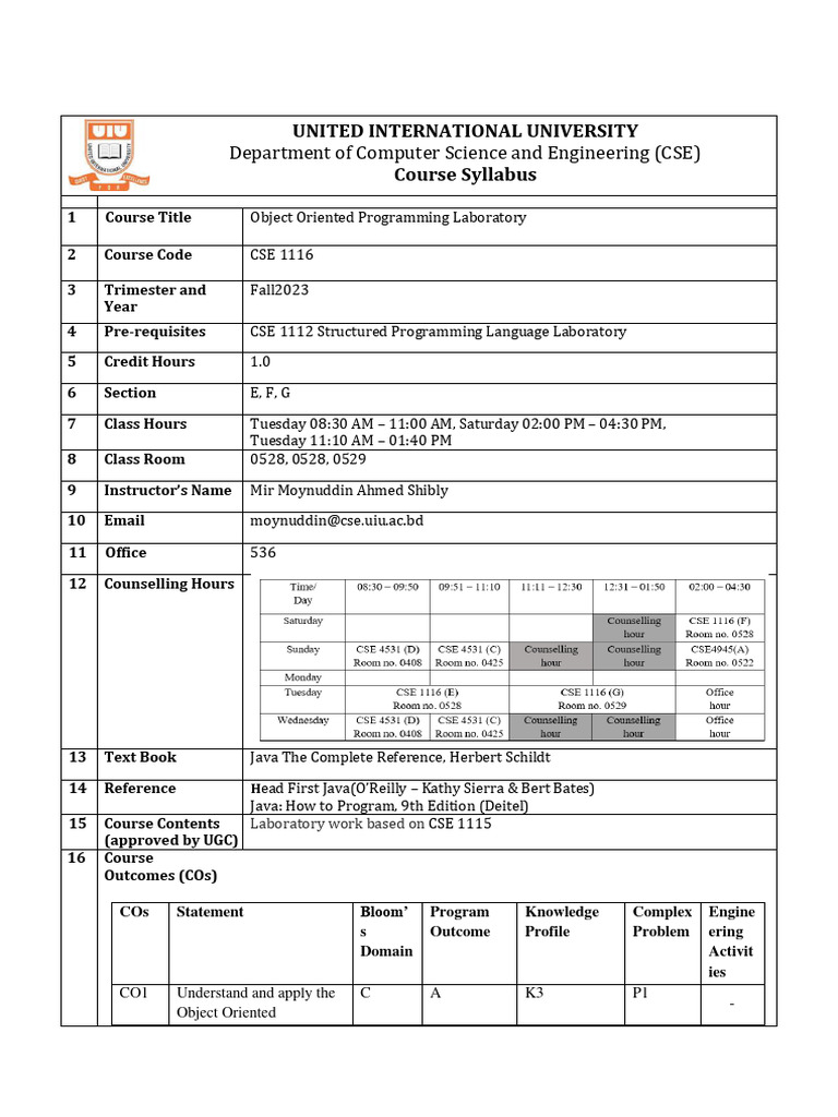 CSE1116 Course Outline | PDF | Class (Computer Programming) | Method ... CSE1116 Course Outline | PDF | Class (Computer Programming) | Method ...