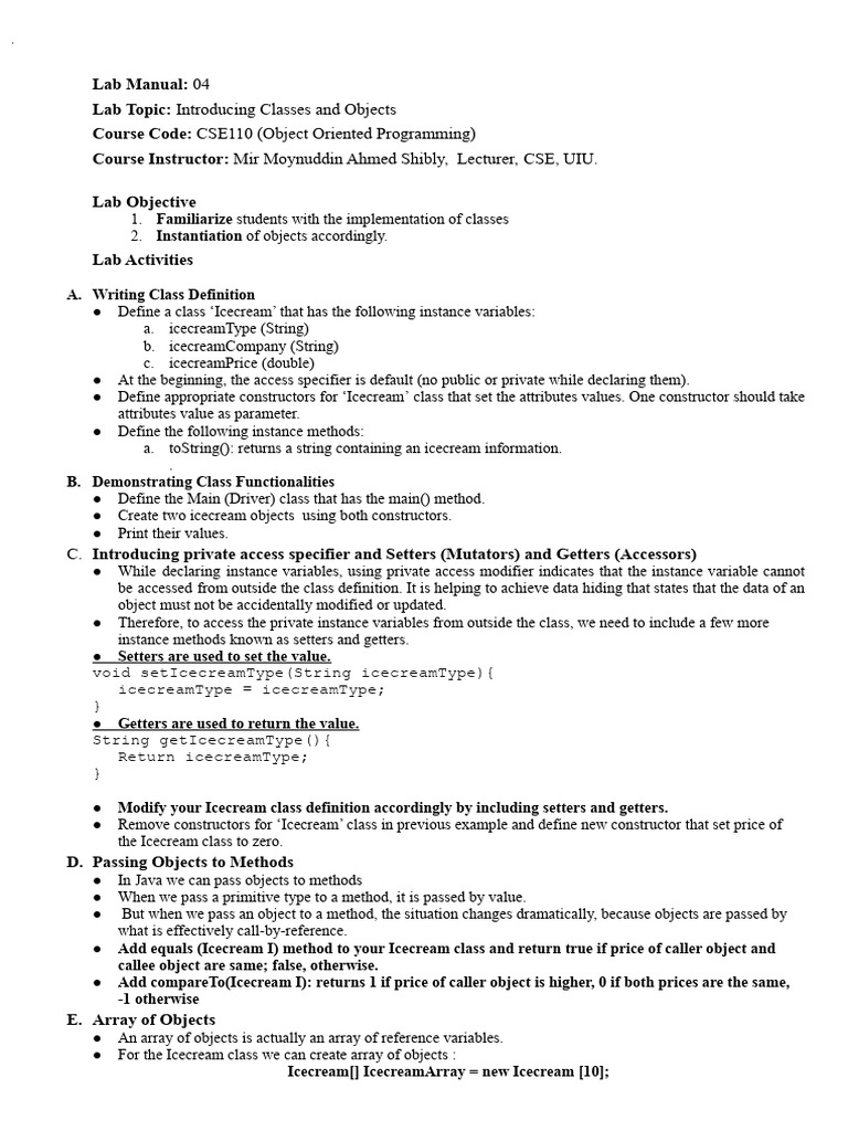 Cse1116lab04 Pdf Class Computer Programming Method Computer Programming 