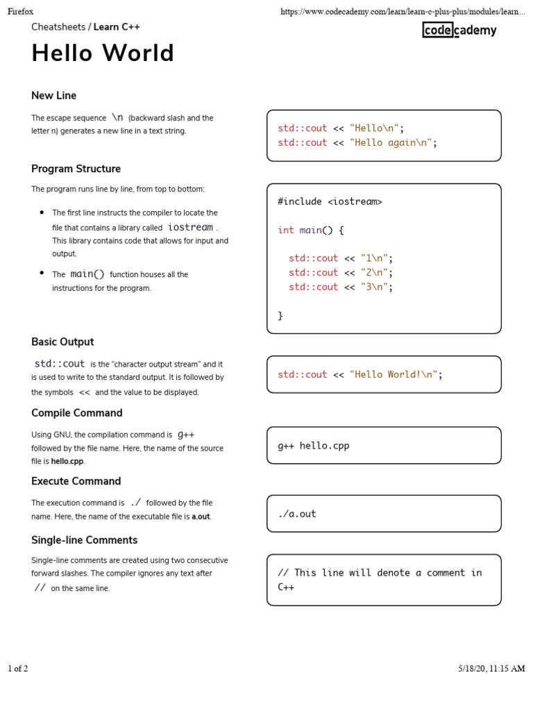 Codecademy Hello World Cheatsheet Pdf