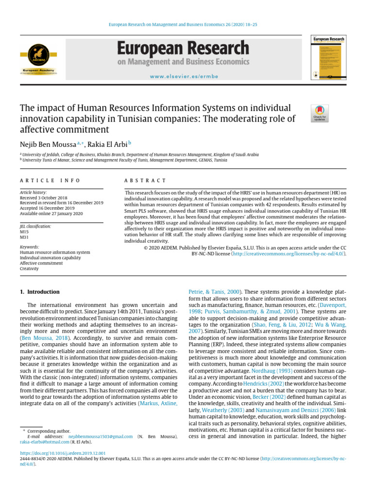 The Impact of Human Resources Information Systems On Individual Innovation Capability in ...