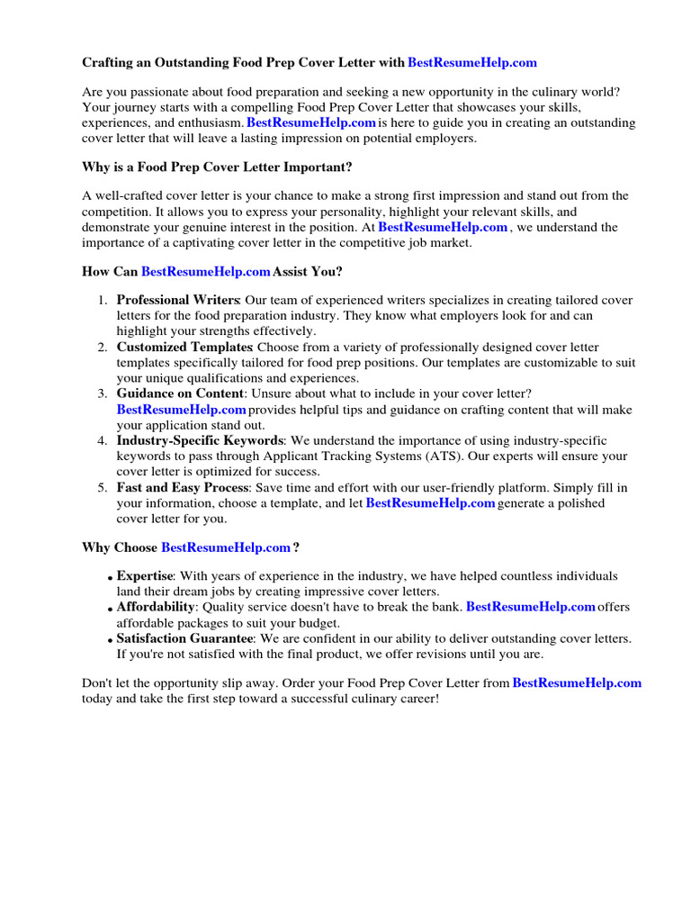 Food Prep Cover Letter | PDF | Restaurants | Chef