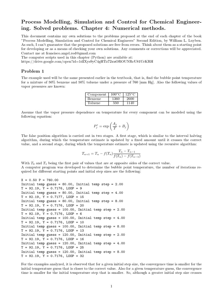 Chemical Engineering Problem Solutions | PDF | Control Flow | Numerical ...