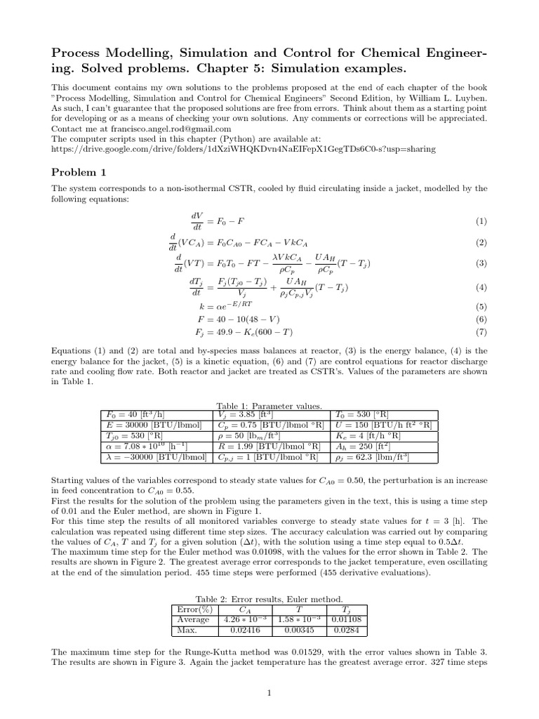 Process Modelling, Simulation and Control For Chemical Engineering. Solved Problems. Chapter 5 ...