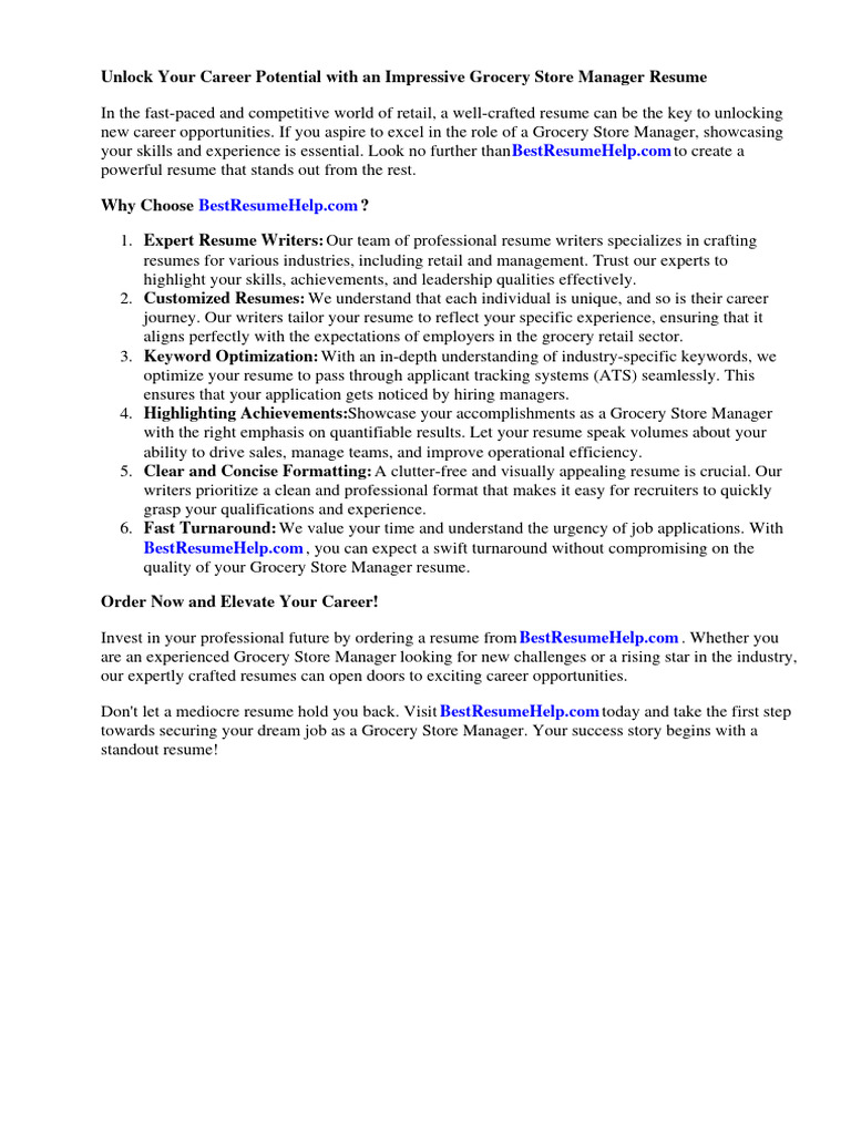 Grocery Store Manager Resume | PDF | Résumé | Inventory