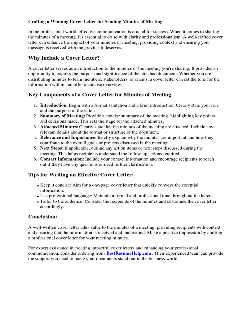 Sample Cover Letter For Sending Minutes of Meeting | PDF | Information ...