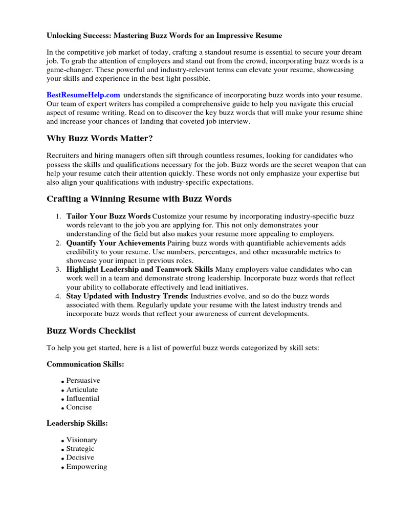 Buzz Words For Resume | PDF | Résumé | Mentorship
